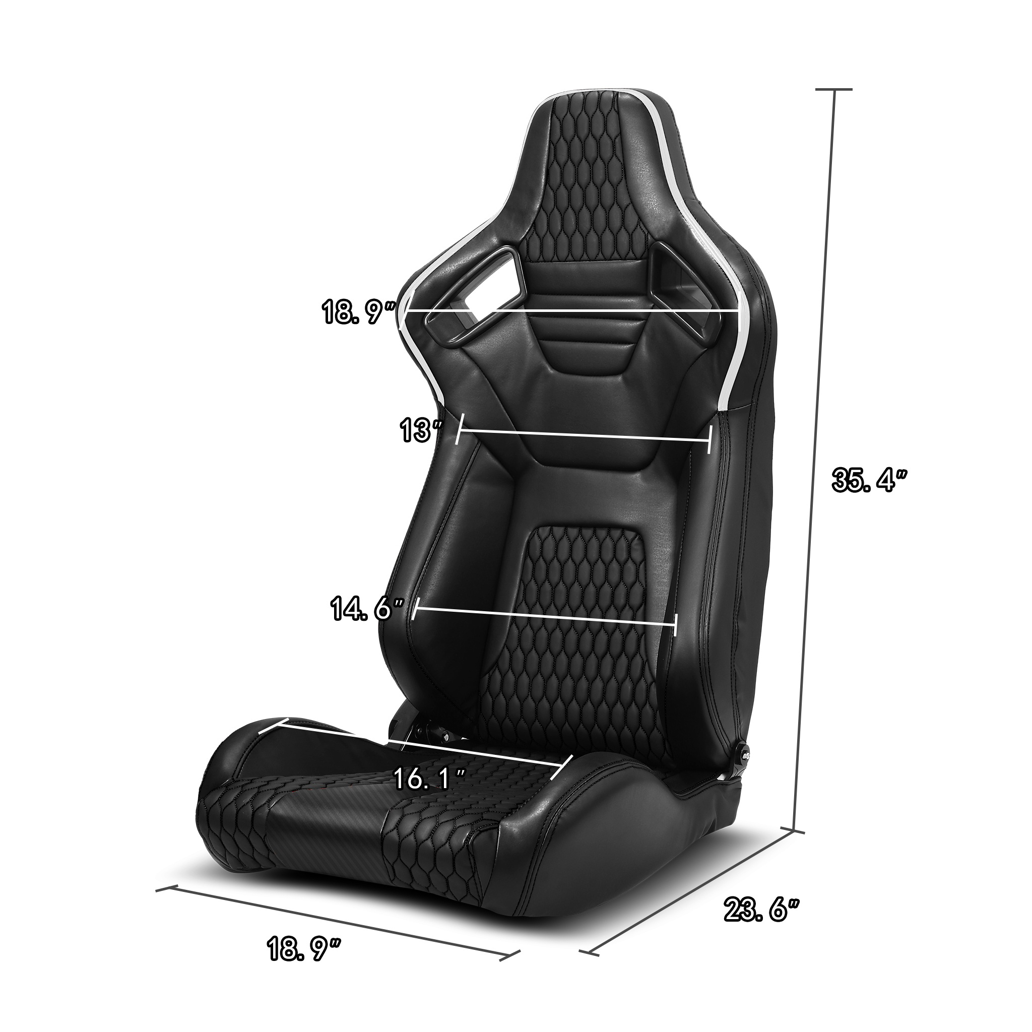 Pair of White+Black PVC Carbon Fiber Reclinable Leather Racing Seats W ...